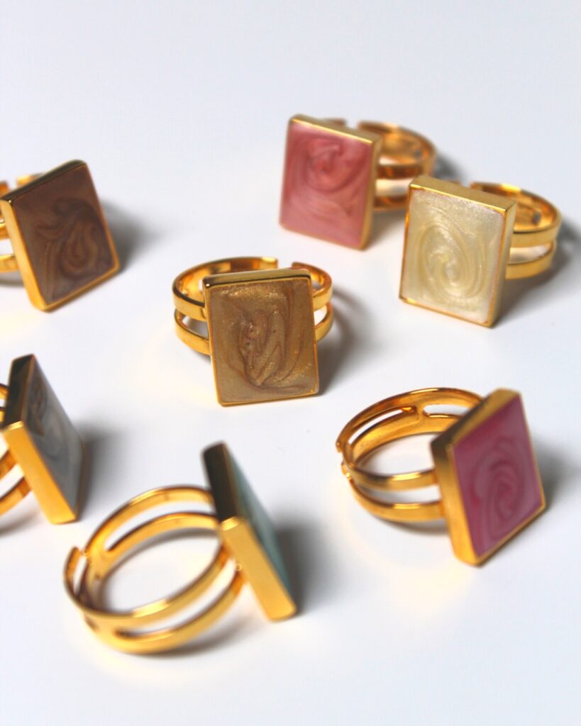 Marble Adjustable Ring – Pink – Gold - Nuzha