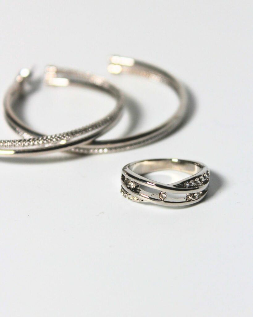 Two Tone Earring & Twin Bling Ring - Bundle - Nuzha