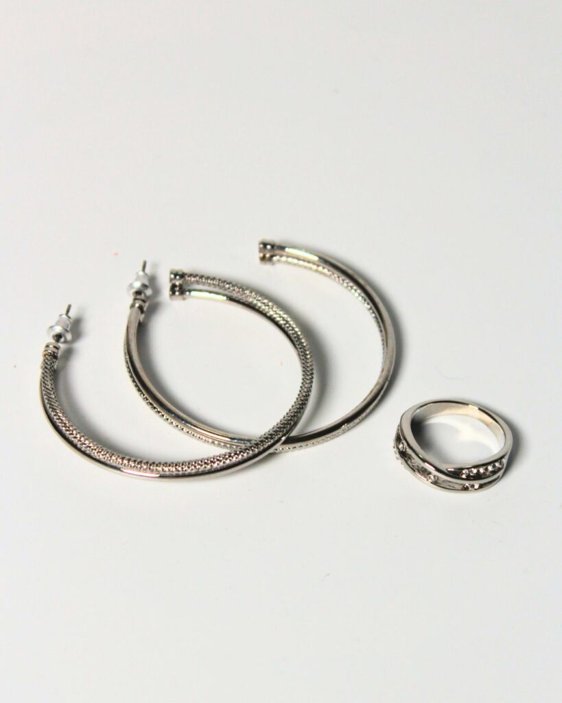 Two Tone Earring & Twin Bling Ring - Bundle - Nuzha