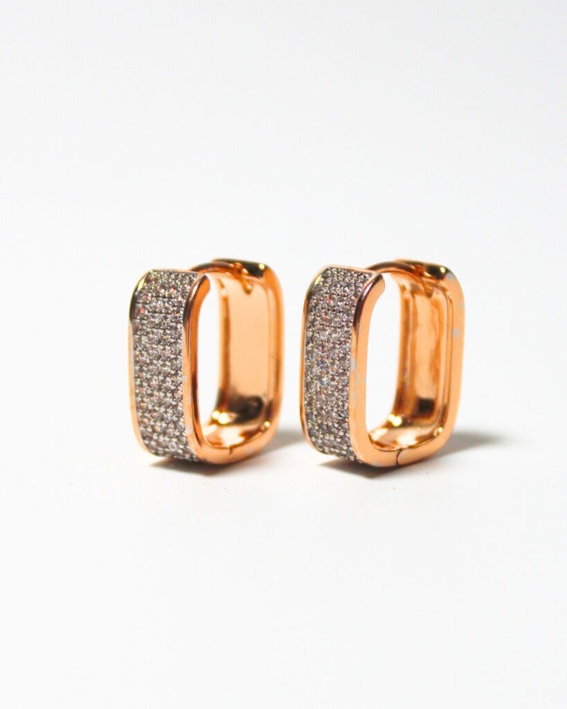 Chunky Rectangular Hoop Studs - Gold - Nuzha